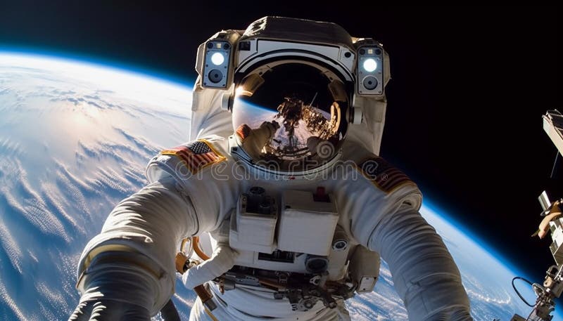 Astronaut Exploring Galaxy, Standing on Planet, Surrounded by Space ...