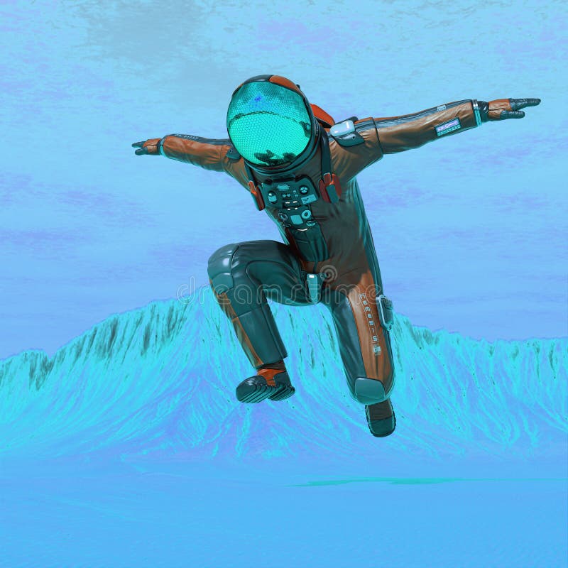 Astronaut Exploring Mars Doing a Parkour Jump Stock Illustration ...