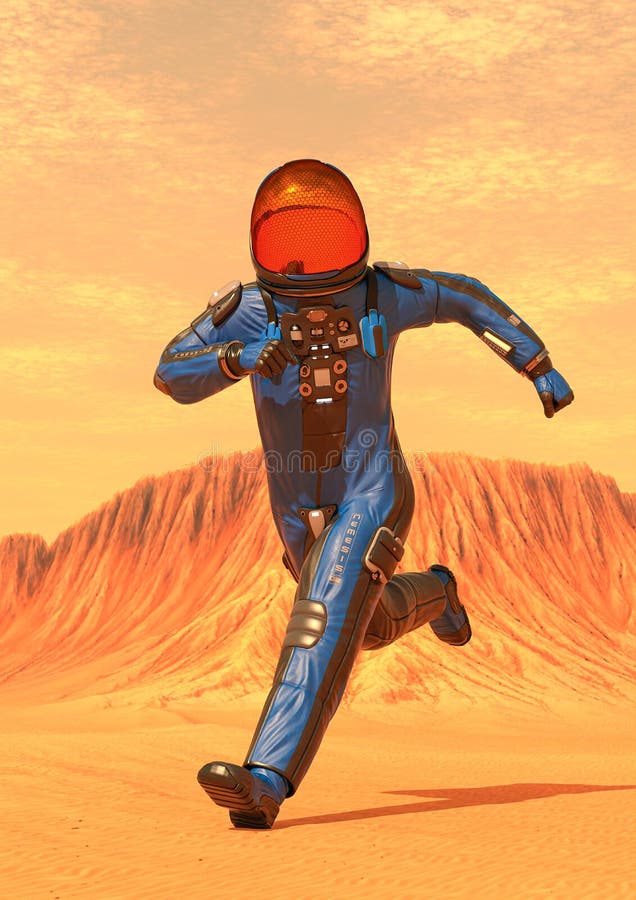 Astronaut Exploring Mars Running Side View Stock Illustration ...