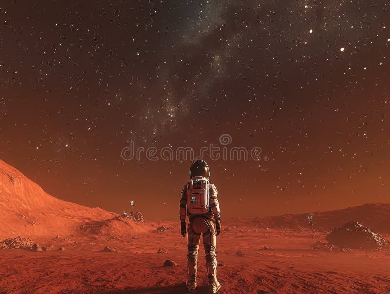 Astronaut Exploring Mars Under a Starry Sky Stock Photo - Image of ...