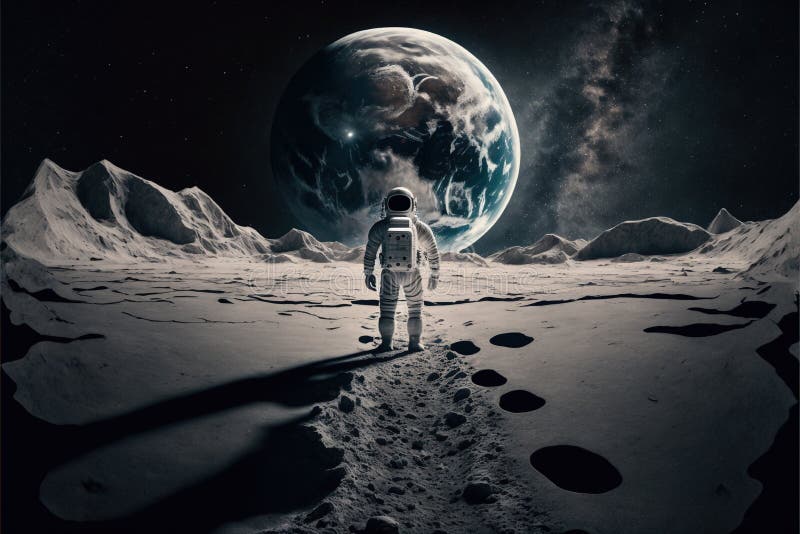 Astronaut Exploring Moon and Admiring Earth, Created Using Generative ...