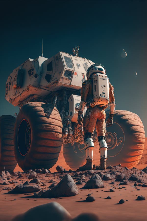 Astronaut Exploring Planet Mars with Space Vehicle, Created Using ...