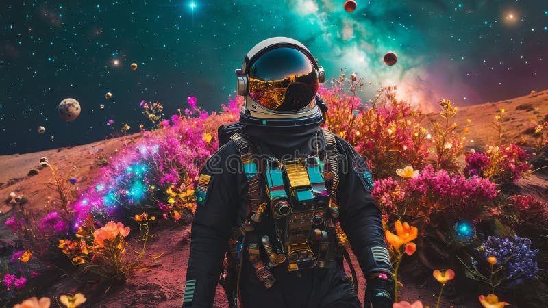 Astronaut Exploring Space of Unknown Planet, Landing on New Unknown ...