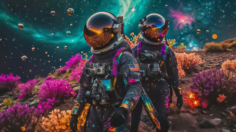 Astronaut Exploring Space of Unknown Planet, Landing on New Unknown ...