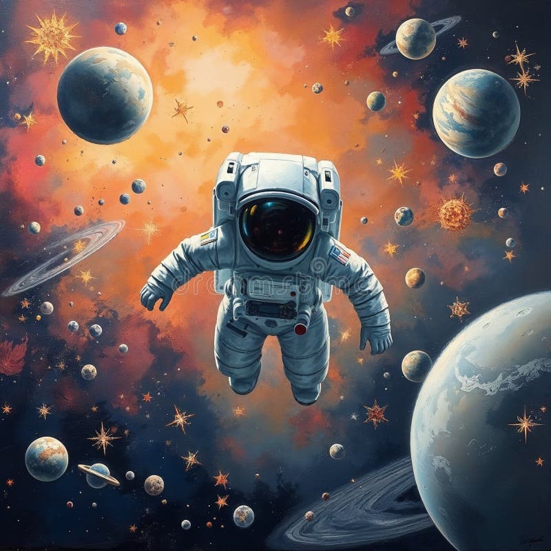 Astronaut Exploring a Vibrant Galaxy Filled with Planets, Stars, and ...