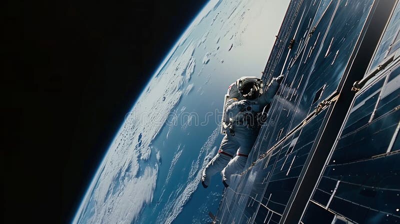 Astronaut on an Extravehicular Mission in Space Far from Planet Earth ...