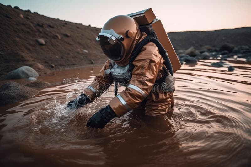 Astronaut Filtering Water on Alien Planet. Generative AI Stock ...