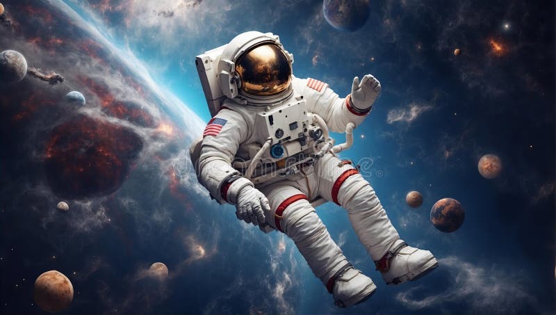 The Astronaut Float in the Space Stock Illustration - Illustration of ...