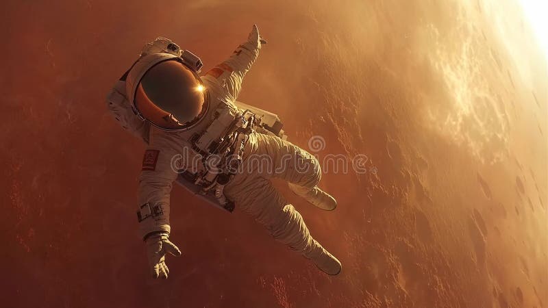 Astronaut Floating Above Planet Surface in Space Exploration Stock ... Astronaut Floating Above Planet Surface in Space Exploration Stock ...
