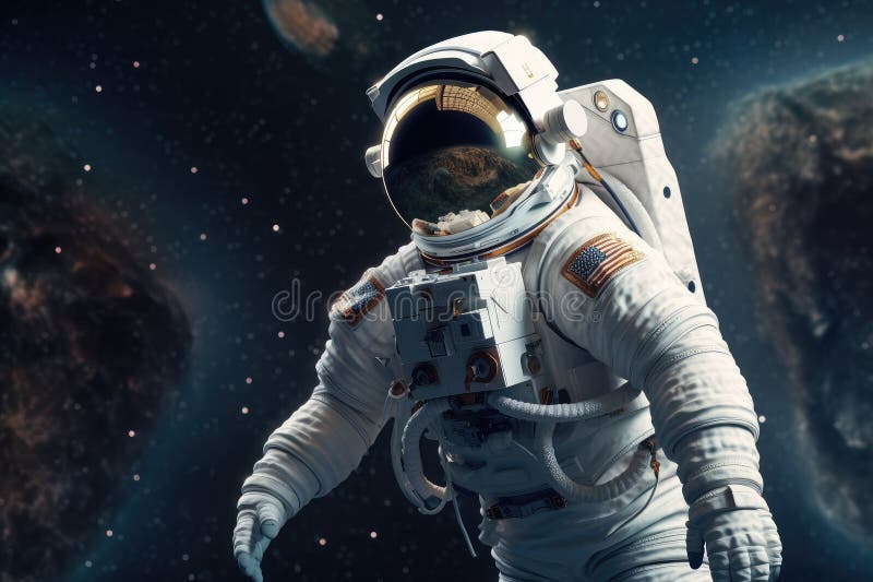 Astronaut, Floating in the Weightless Environment of Space, with View ...
