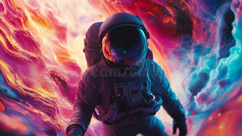 Astronaut Floating in Colorful Cosmic Nebula Space Scene Stock Footage ...
