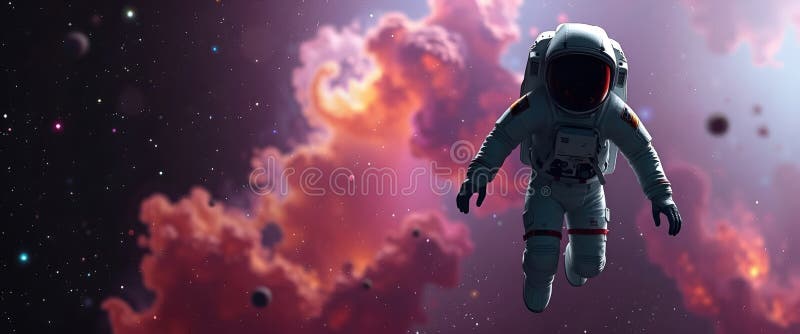 Astronaut Floating in Colorful Deep Space Nebula with Cosmic Background ...