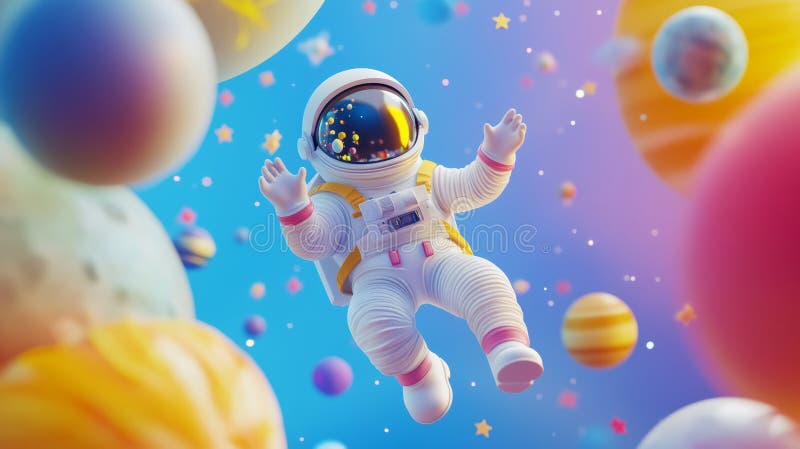 Astronaut Floating in Colorful Outer Space, Cartoon Style. Adventure ...