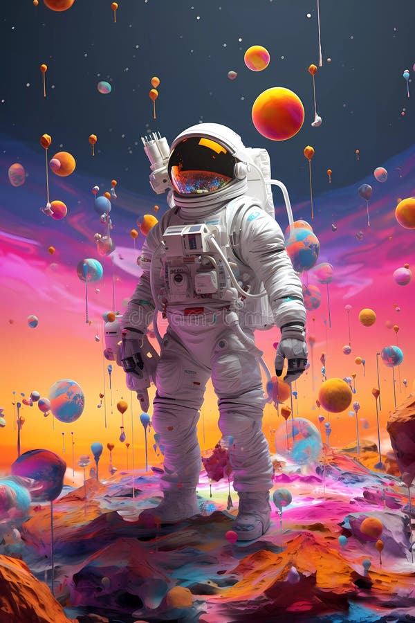 Astronaut with Floating Objects. Astronomical Galaxy Space Stock ...