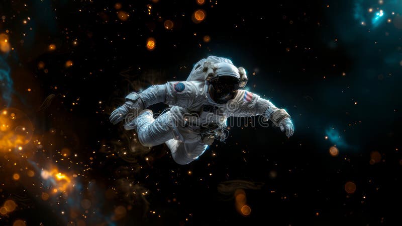 Astronaut Floating in Outer Space Amidst Shimmering Particles and ...