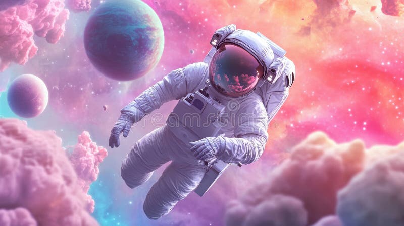 Astronaut Floating Colorful Space Planets Rocket Stock Photos - Free ...