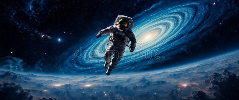 Astronaut Floating in Outer Space with Galaxy Stock Image - Image of ...