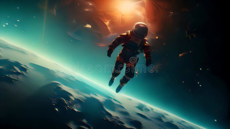 Astronaut Floating in Outer Space. Science and Technology Scene with ...