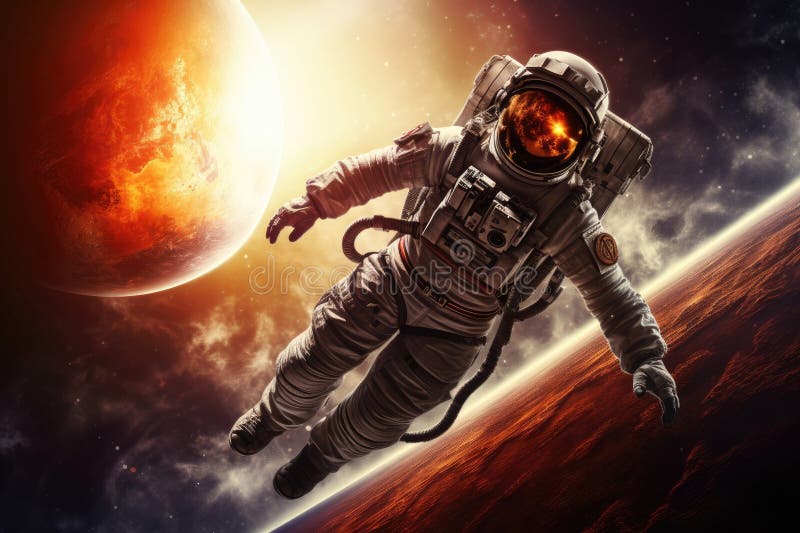 Astronaut Floating Outside a Spaceship in Outer Space. Man in ...