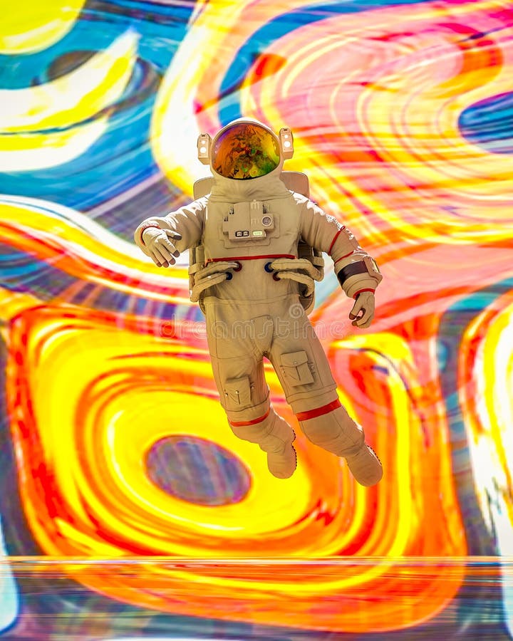 Astronaut is Floating in a Psychedelic Background Stock Illustration ...