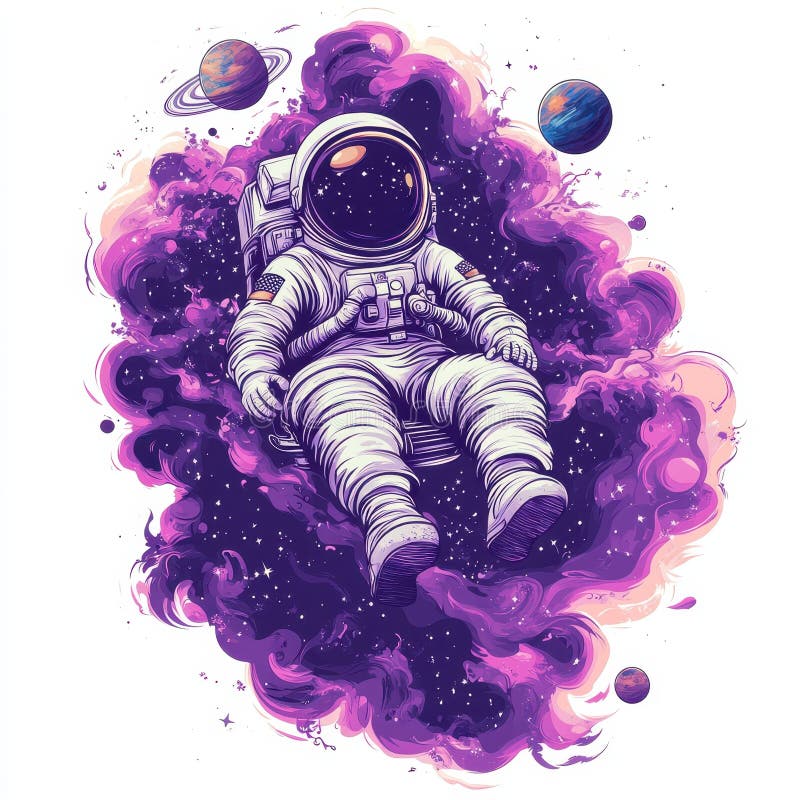 Astronaut Floating in Purple Nebula Cosmic Space Planets Stars Stock ...