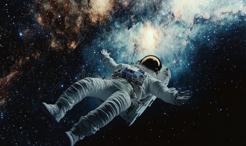 Astronaut Floating in Space Amidst Stars and Galaxy Stock Photo - Image ...