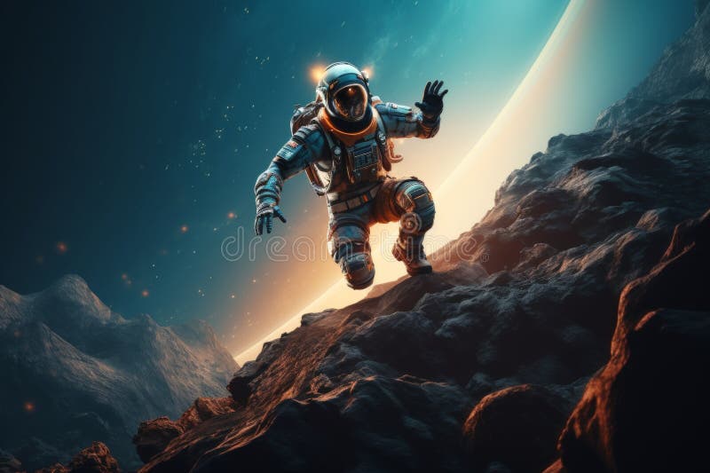 Astronaut Floating in Space Captured in a Wide Angle Perspective with ...