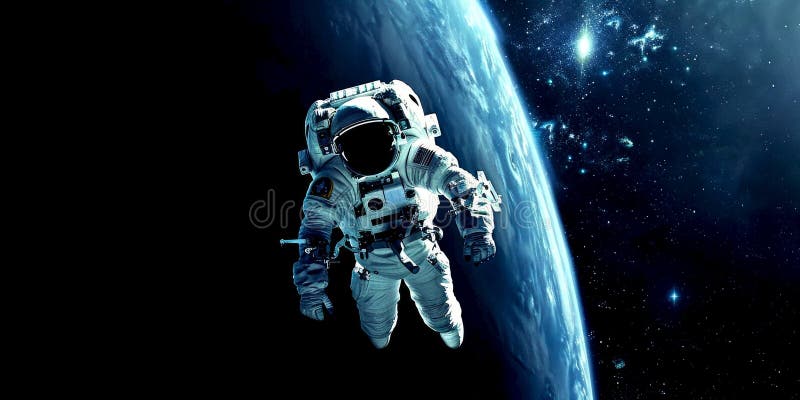 Astronaut Floating in Space with a Distant View of Earth. this ...