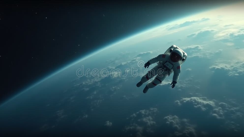 Astronaut Floating in Space with Earth Behind Stock Image - Image of ...
