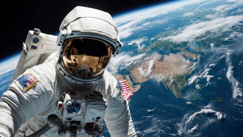 An Astronaut Floating in Space, with Earth and Clouds Visible Below ...
