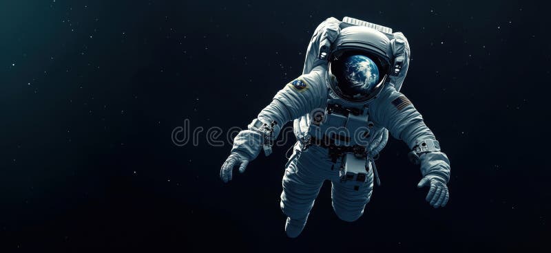 Astronaut Floating in Space with Earth Visible in Helmet Reflection ...