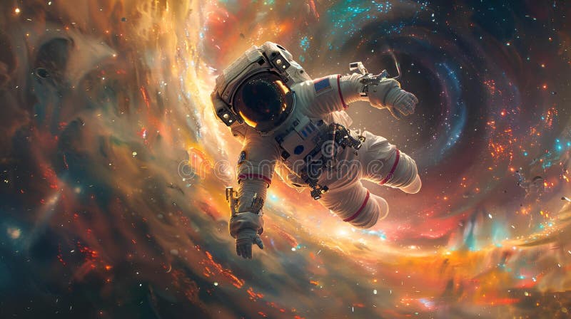 An Astronaut Floating through Space in the Middle of a Spiral Stock ...