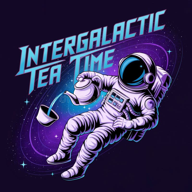 An Astronaut is Floating in Space, Pouring Tea into a Cup Against a ...