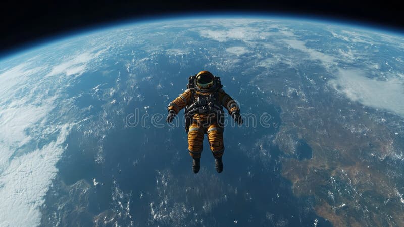 Astronaut Floating in Space, Reaching Towards the Camera with Earth in ...