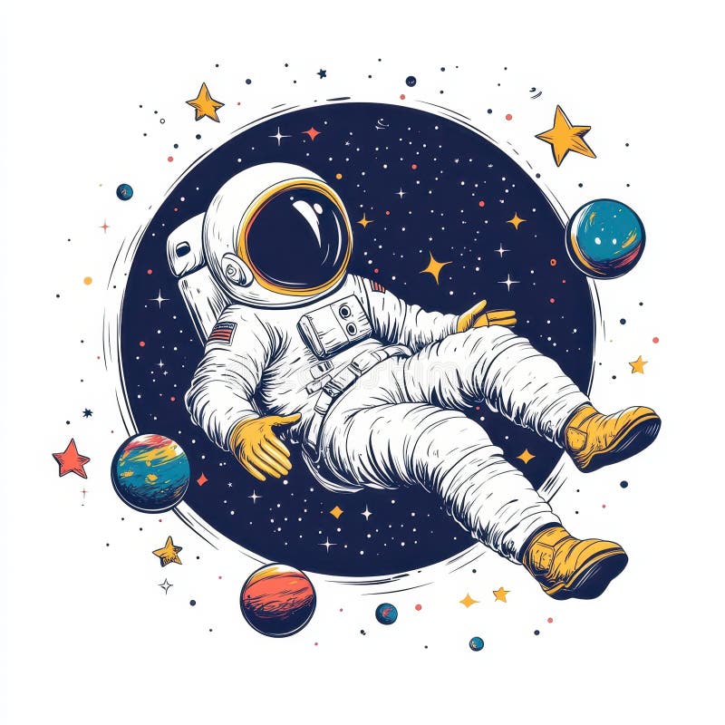 Astronaut Floating in Space among Stars and Planets Space Adventure ...