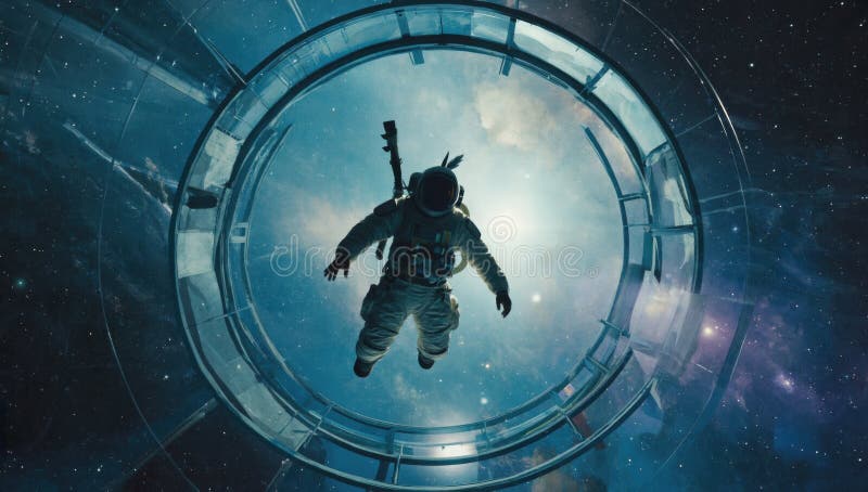 Astronaut Floating in a Space Station during a Cosmic Exploration Stock ...