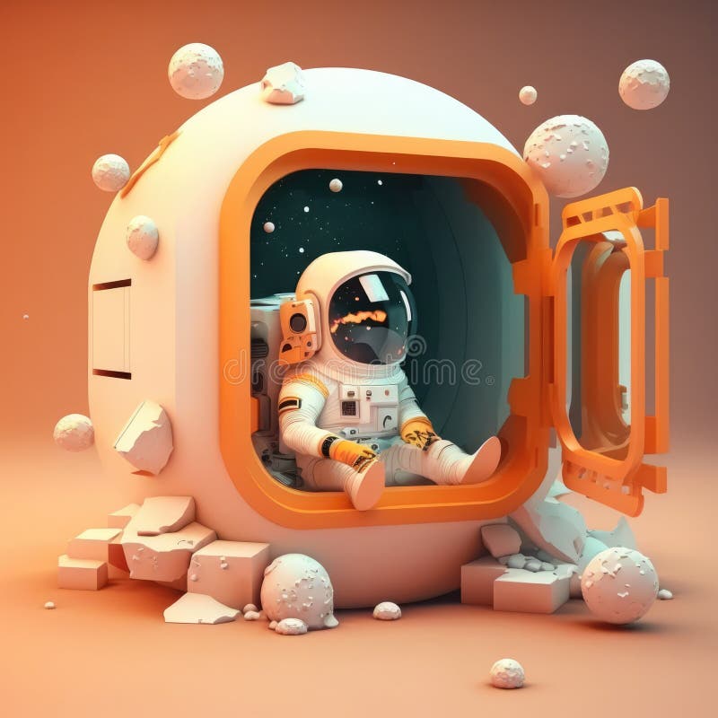 Astronaut Floating in a Space Station, with a Space Helmet Digital ...