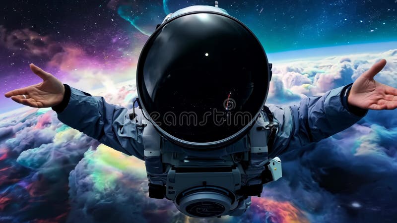 Astronaut Floating Above Planet Surface in Space Exploration Stock ... Astronaut Floating Above Planet Surface in Space Exploration Stock ...
