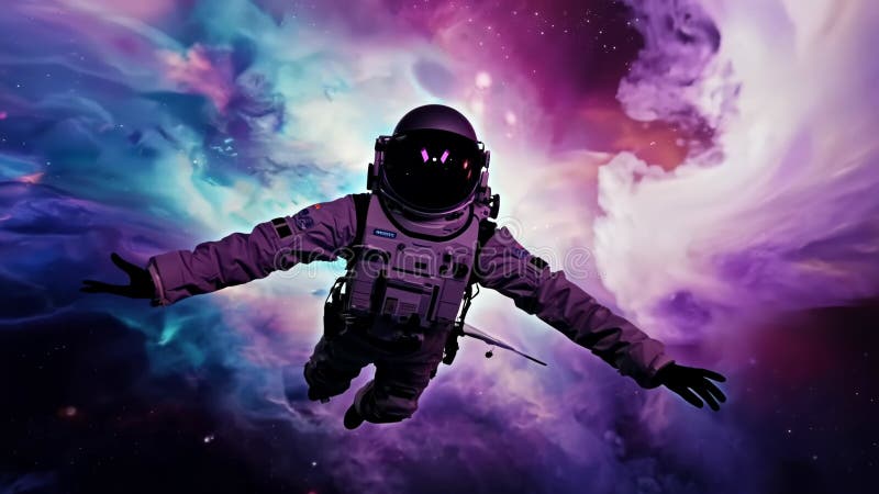 Astronaut Floating in Space with Surreal Psychedelic Galaxy and Planet ...