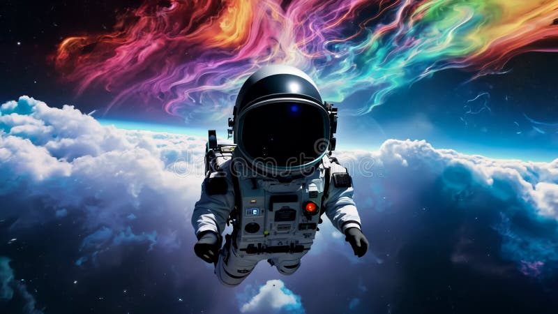 Astronaut Floating in Space with Surreal Psychedelic Galaxy and Planet ...
