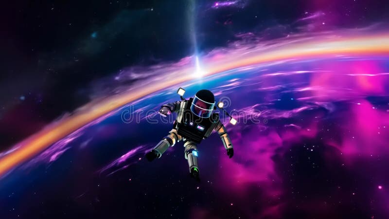 Astronaut Floating in Outer Space. Science and Technology Scene with ...