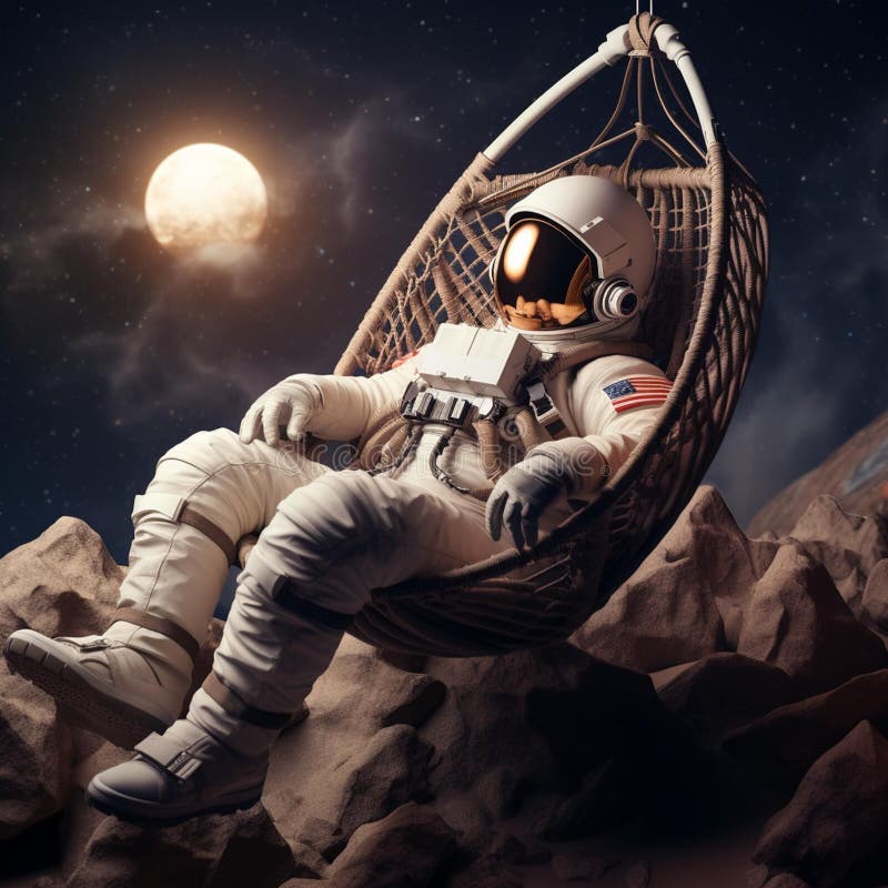 Astronaut Floating in a Swing Chair in Front of a Beautiful Starry ...