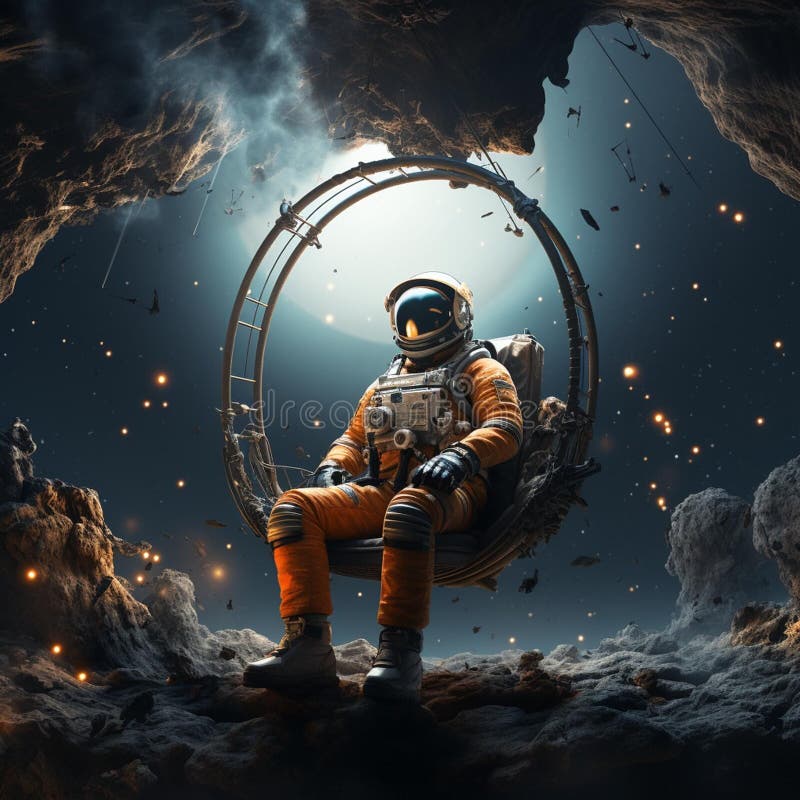 Astronaut Floating in a Swing Chair in Front of a Beautiful Starry ...