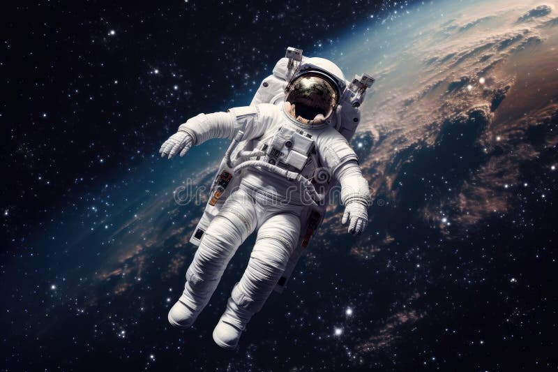 Astronaut Floating in the Vastness of Outer Space, Surrounded by Stars ...