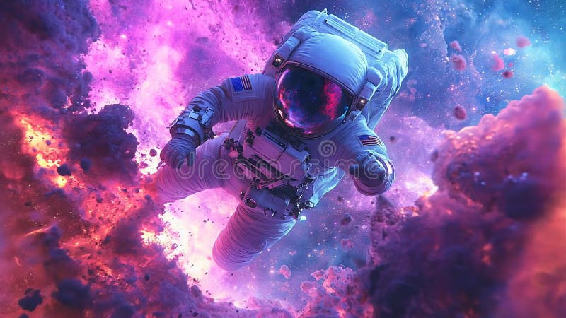 Astronaut Floating in Vibrant Cosmic Nebula Animation Stock Footage ...