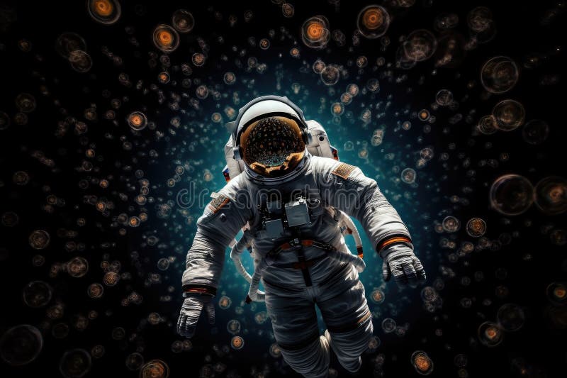 Astronaut, Floating in the Void of Space, with Planets and Stars ...