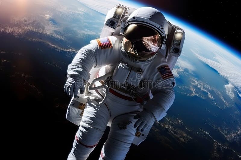 Astronaut, Floating in the Zero-gravity of Space, with View of Colorful ...