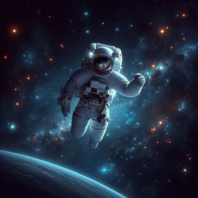 The Astronaut Floats Freely in Outer Space. Stock Photo - Image of ...