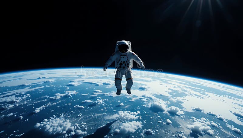 Astronaut Floating Above Earth S Cloudscape Stock Illustration ...