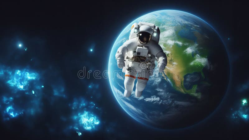 An Astronaut Floats in Space Over Earth. Stock Illustration ...